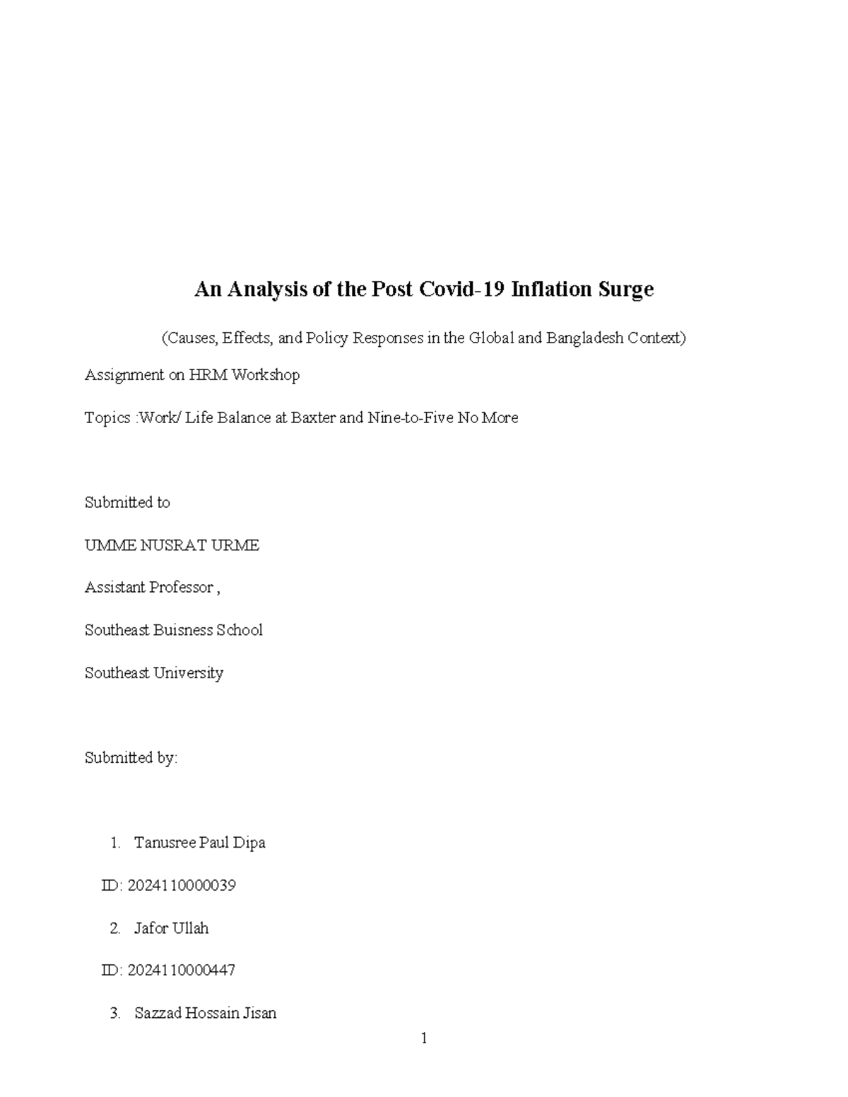 Post-COVID-19 Inflation Surge Analysis: Causes & Effects (MGT315) - Studocu