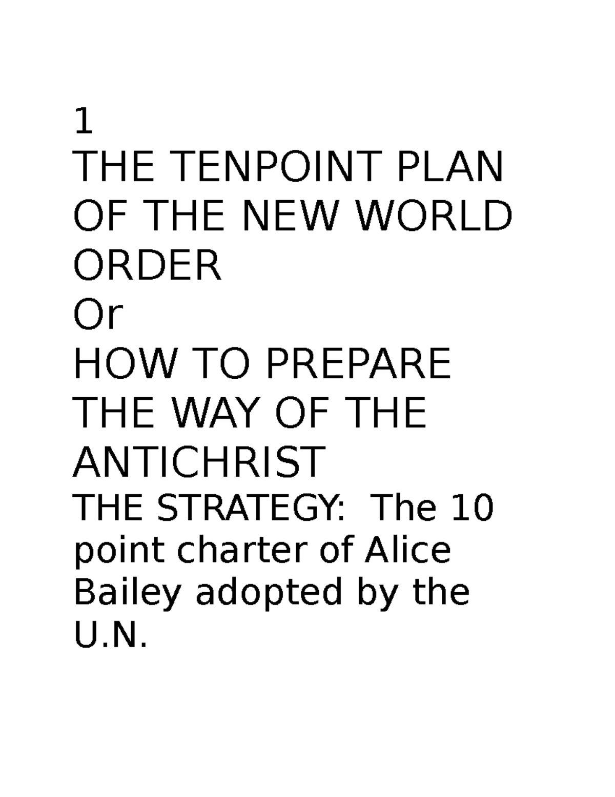 Analysis of Alice Bailey's Ten Point Plan for a New World Order - Studocu