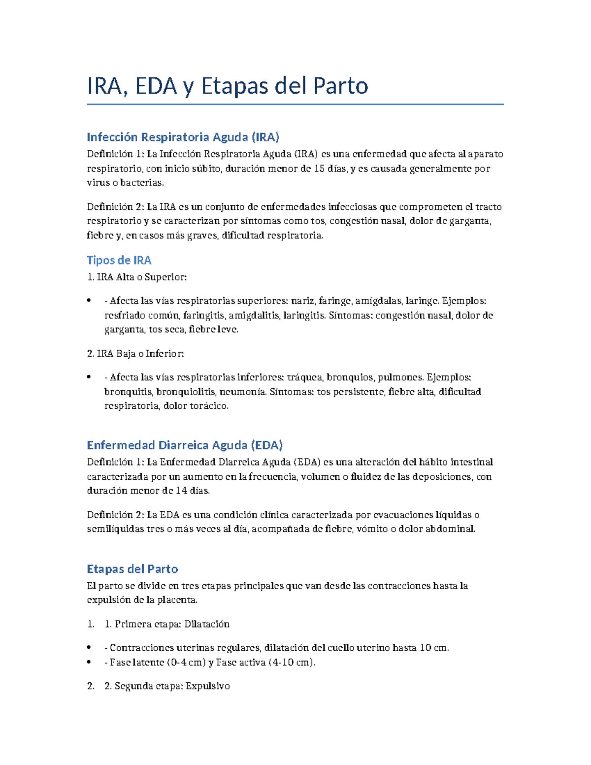 IRA EDA Etapas del Parto - IRA, EDA y Etapas del Parto Infección Respiratoria Aguda (IRA ...