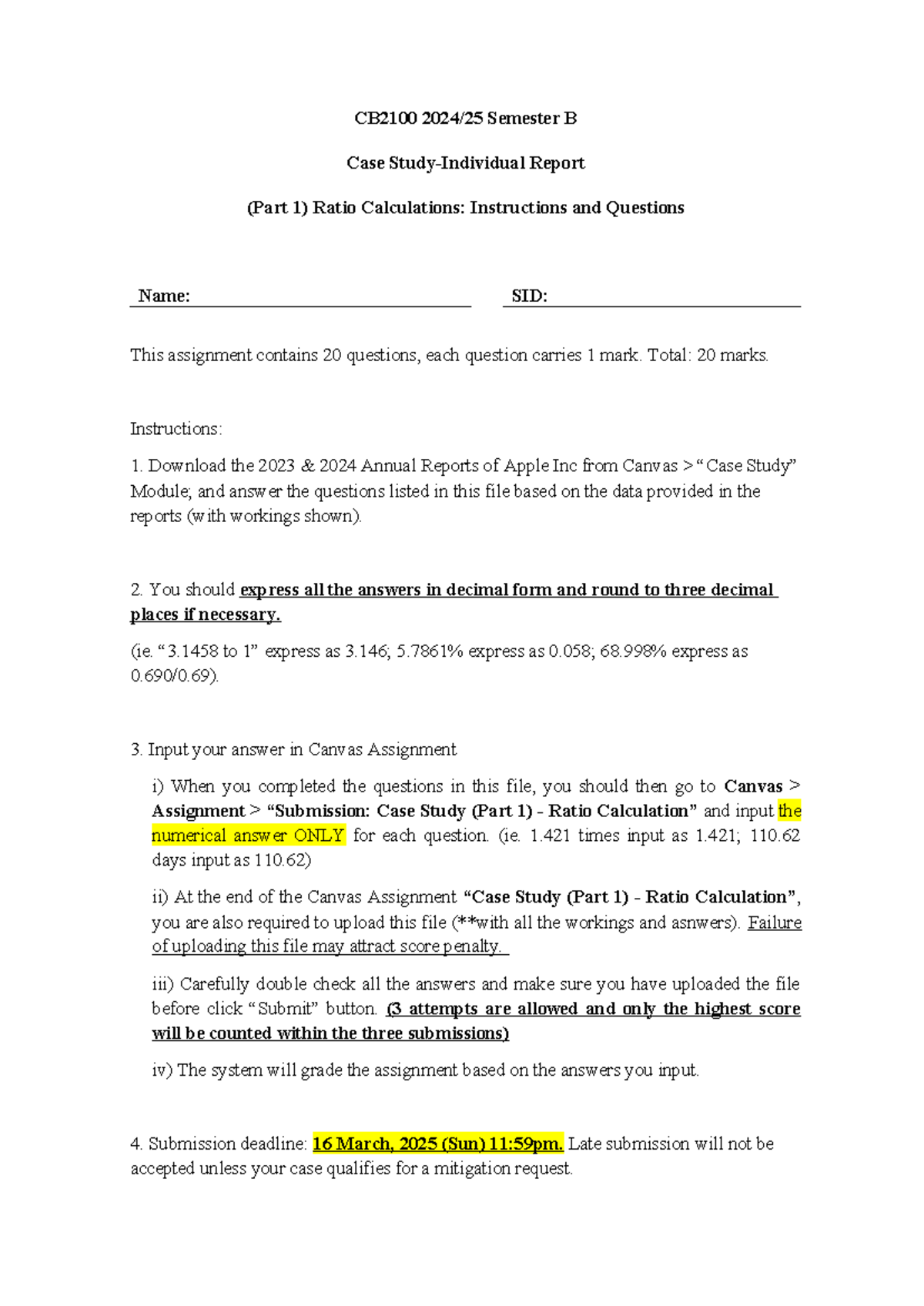 CB2100 Case Study (Part 1) Instructions and Questions 2425B - CB2100 ...