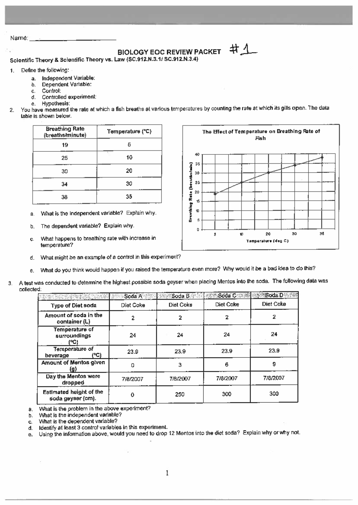 Biology EOC review packet # 1-1 - Name: BIOLOGY EOC REVIEW PACKET ...