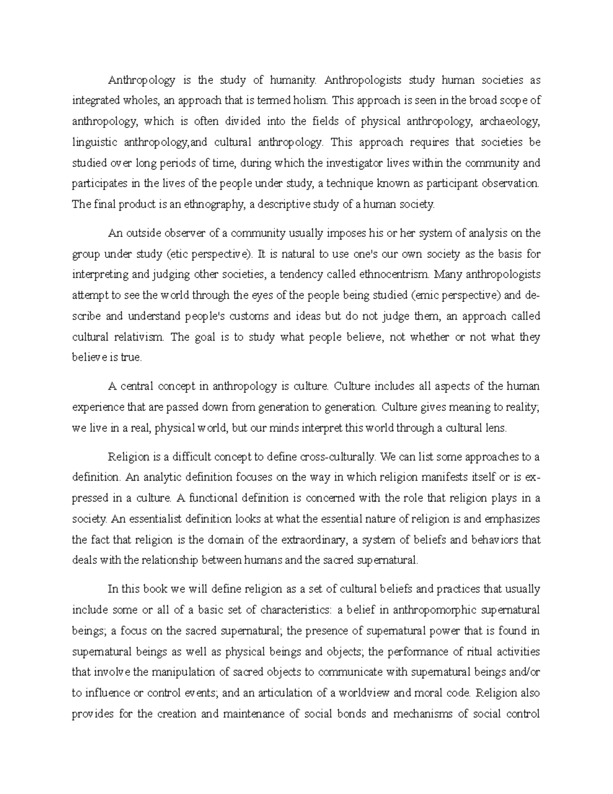 Antag - heavy task - Anthropology is the study of humanity ...