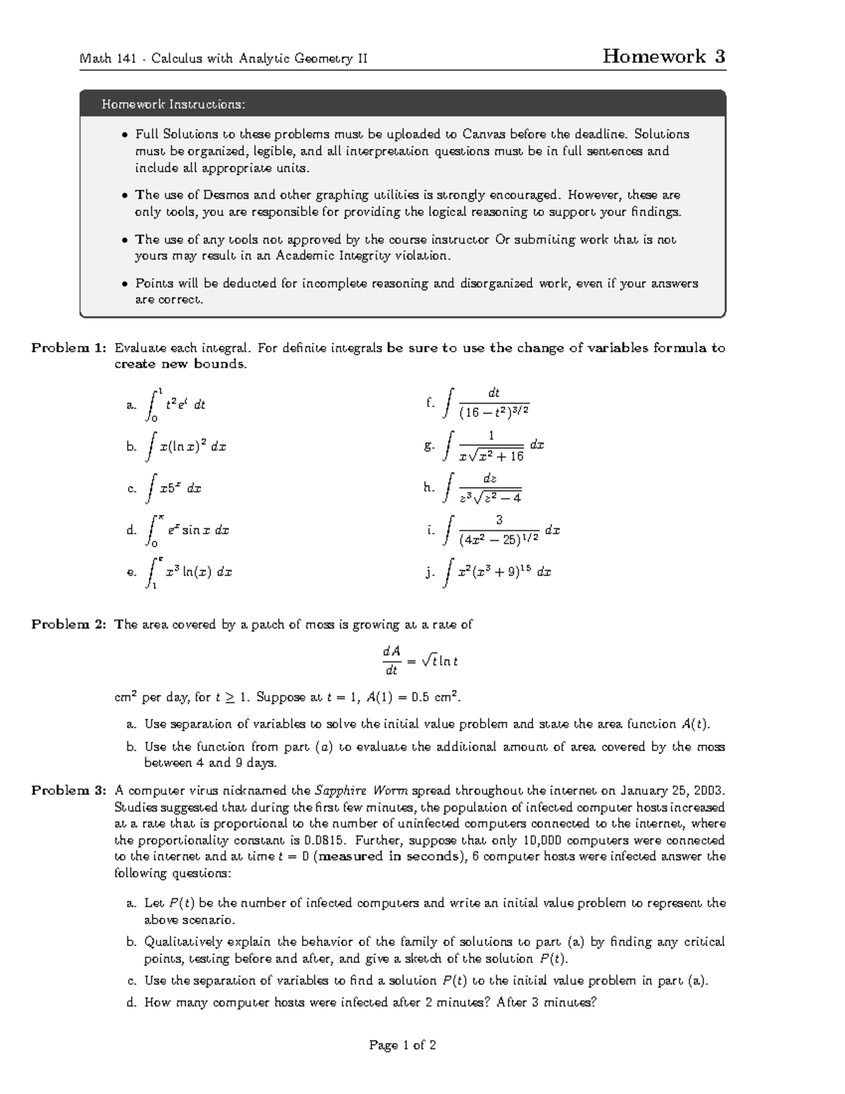 Math 141 Calculus Ii Homework 3 Full Solutions Guide Studocu