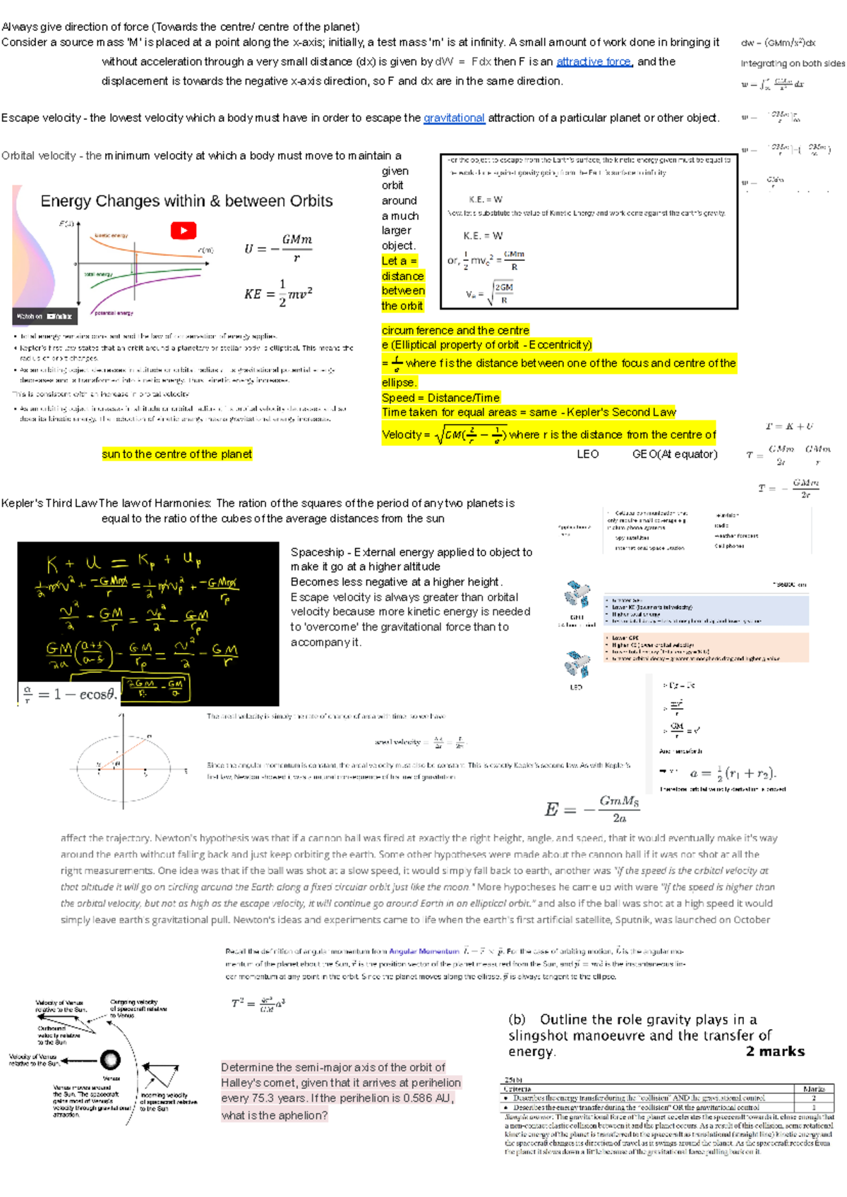 Physics Cheat Sheet - Google Docs - Always give direction of force (Towards the centre/ centre ...