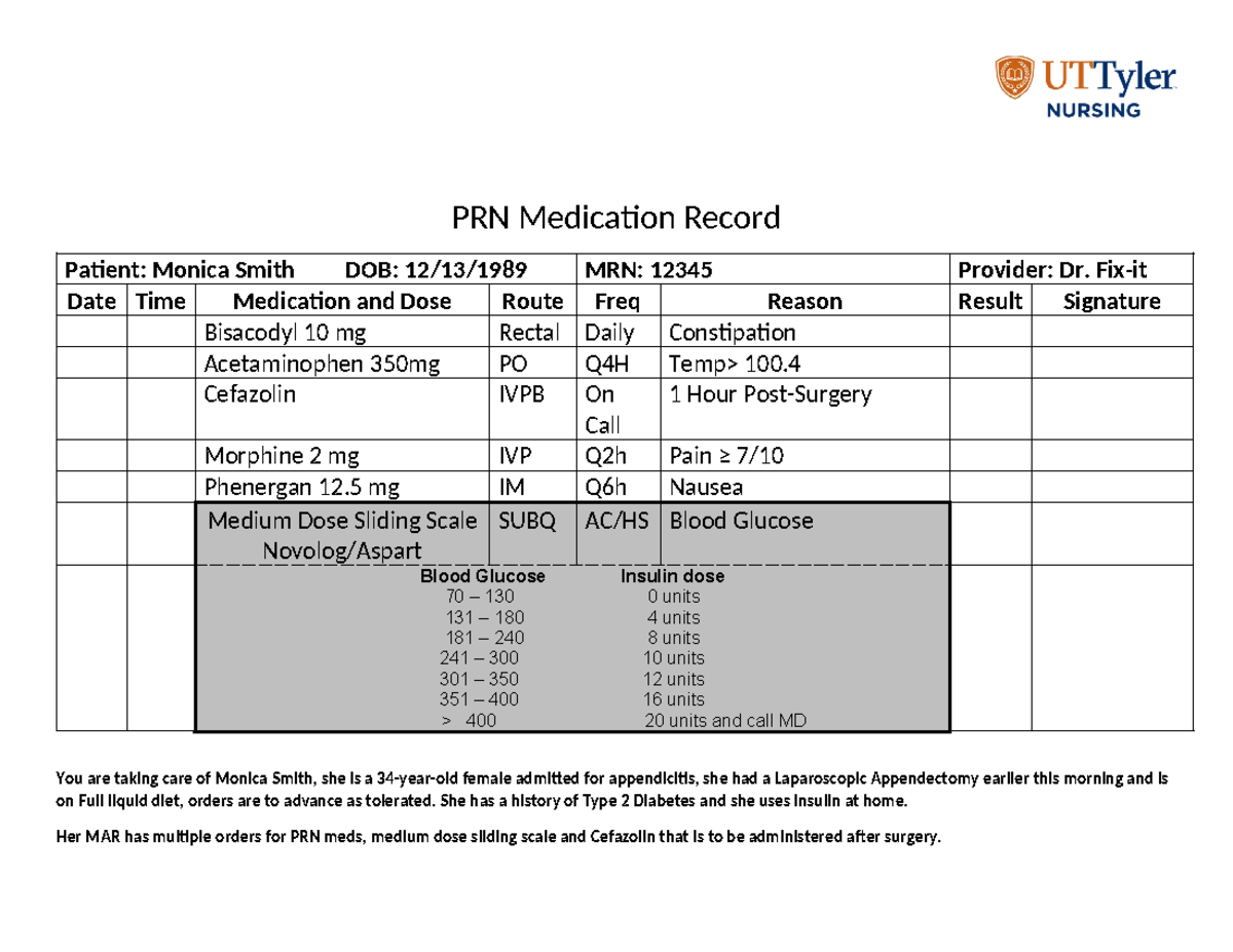 MAR for All Levels 2-4, Fall 2023 - PRN Medication Record Patient ...