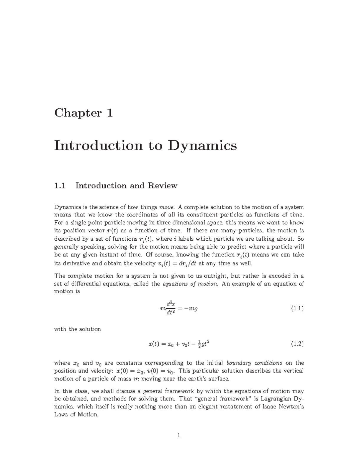 Introduction to Dynamics (ENGR 100) - Chapter 1 Overview - Studocu