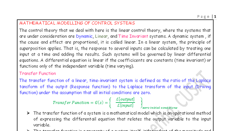 Control Engg 2: Mathematical Modelling of Control Systems - Studocu