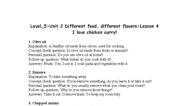 Level 5 - Unit 2: Different Foods & Flavors - Lesson 4 Insights - Studocu