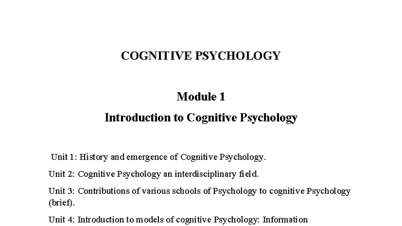 COGNITIVE PSYCHOLOGY Module 1: History, Approaches & Key Concepts - Studocu