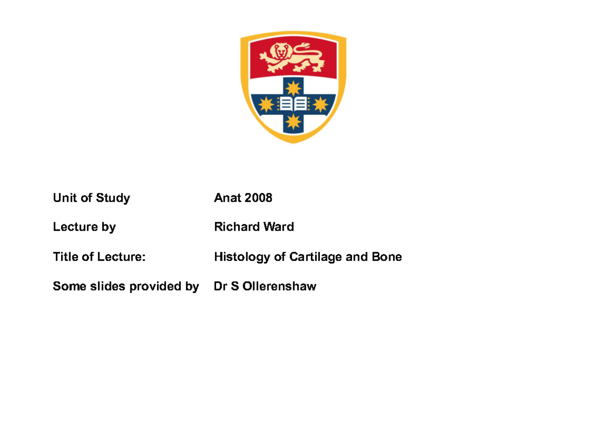 Anat 2008 Lecture: Histology of Cartilage and Bone Slides - Studocu