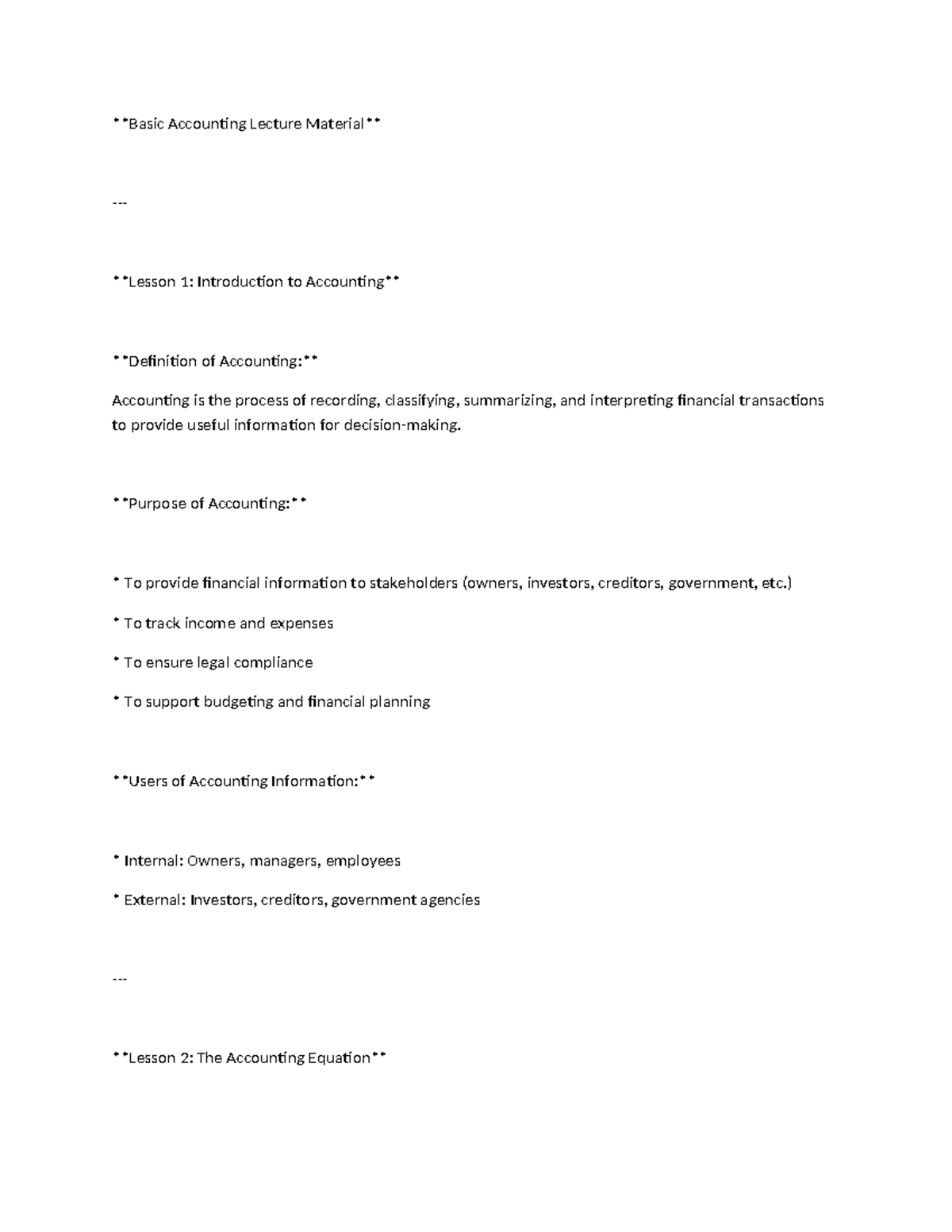 Accounting Lecture 1 Intro To Basic Accounting Concepts And Principles