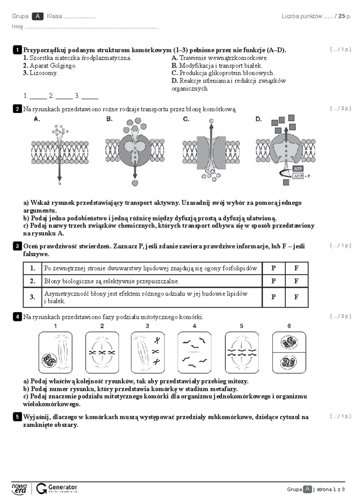 Kartkówka z Biologii - Ptaki (Klasa 6) - Grupa A - Studocu
