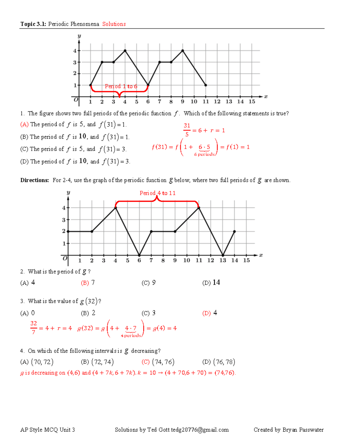 Unit 3 MCQ Solutions Key: AP Precalculus Exam Review - Studocu