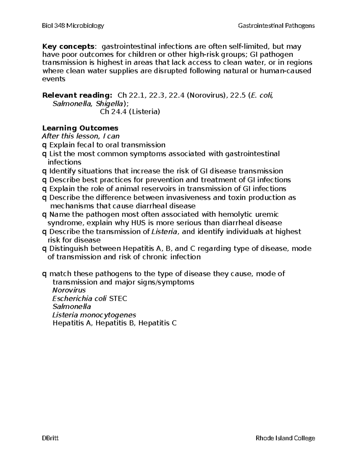 Biol 348 Final Exam Study Guide: Key Concepts on GI Pathogens - Studocu