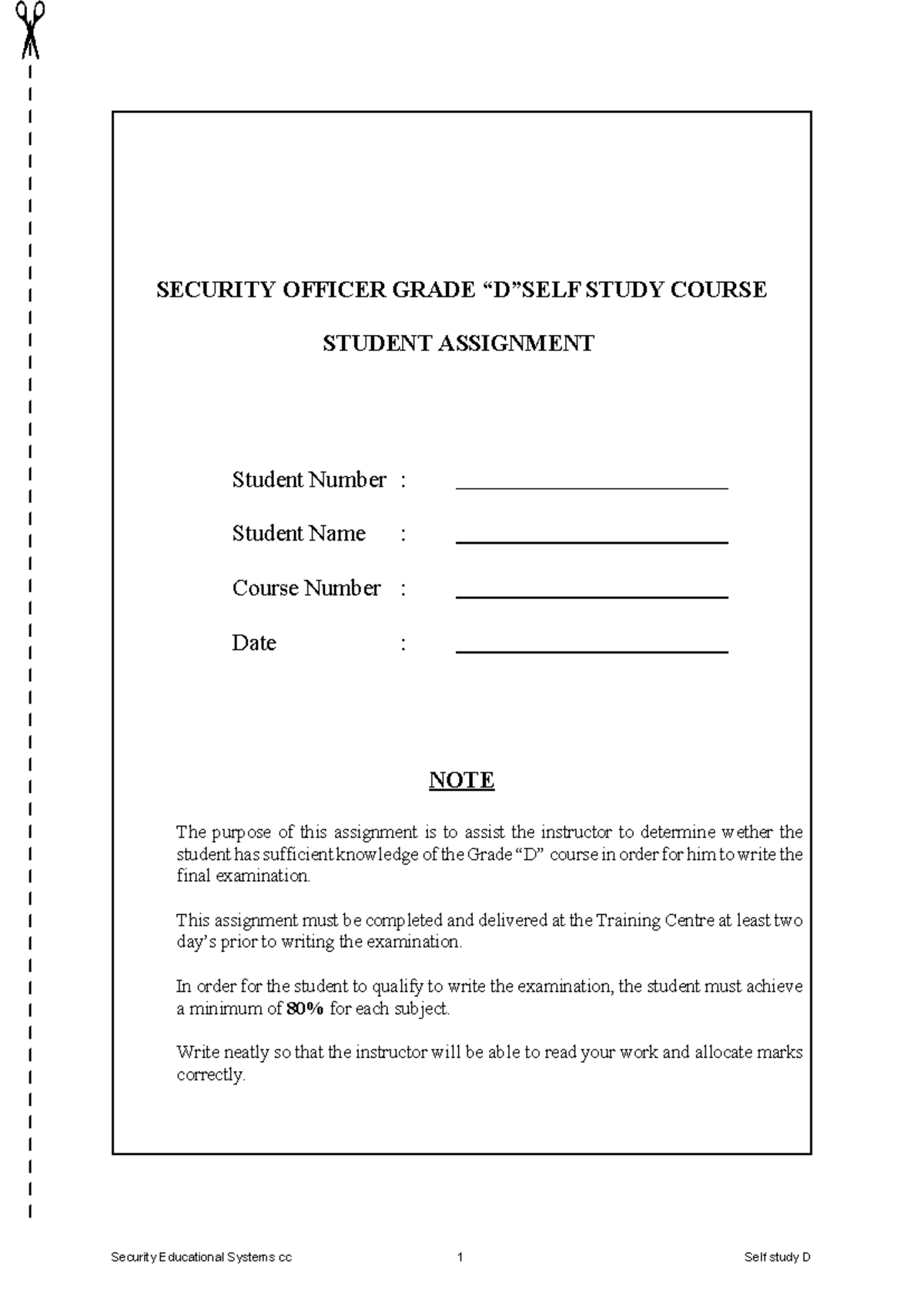 SECURITY OFFICER GRADE STUDY ASSIGNMENT D-Student-Assignment - Studocu
