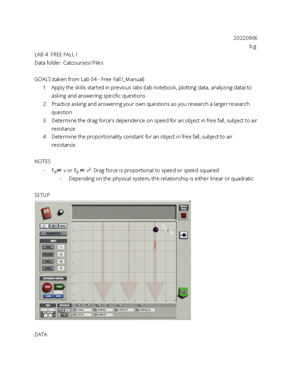 PHYS 018 Lab 4 - Free Fall Experiment Notebook Summary - Studocu