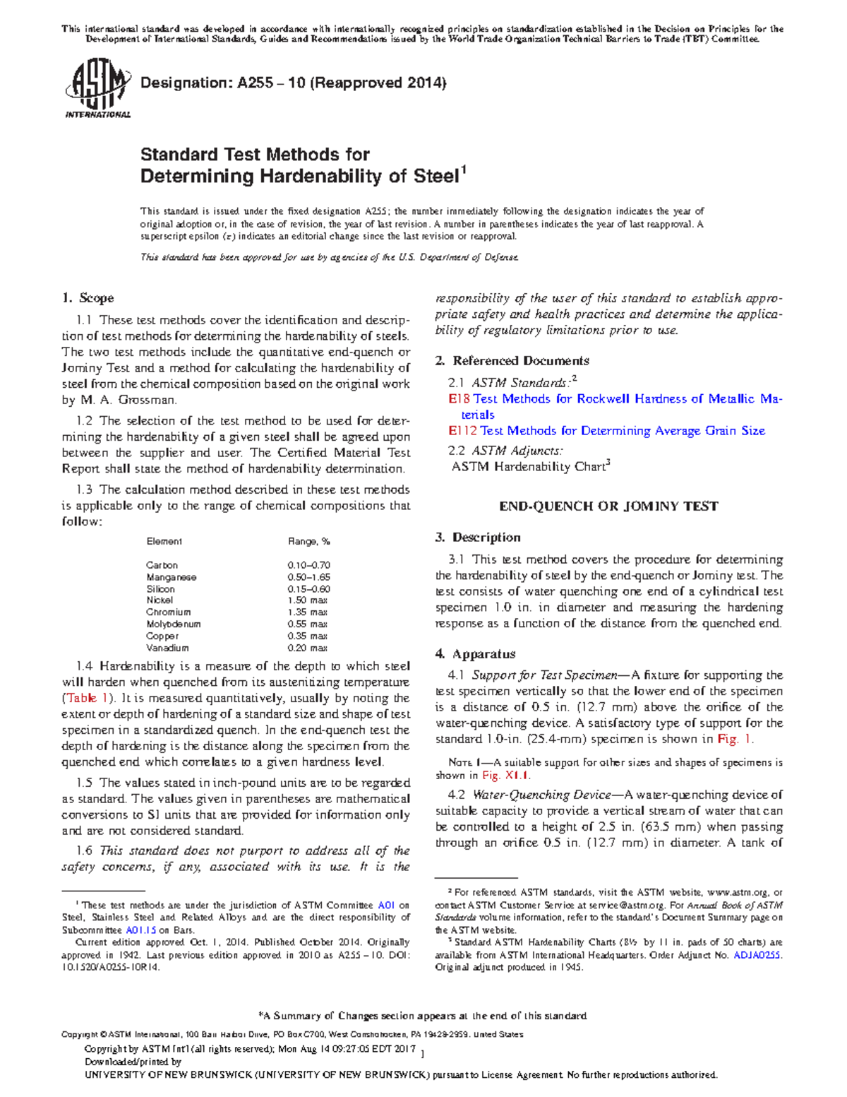 ASTM A255: Test Methods for Hardenability of Steel Explained - Studocu