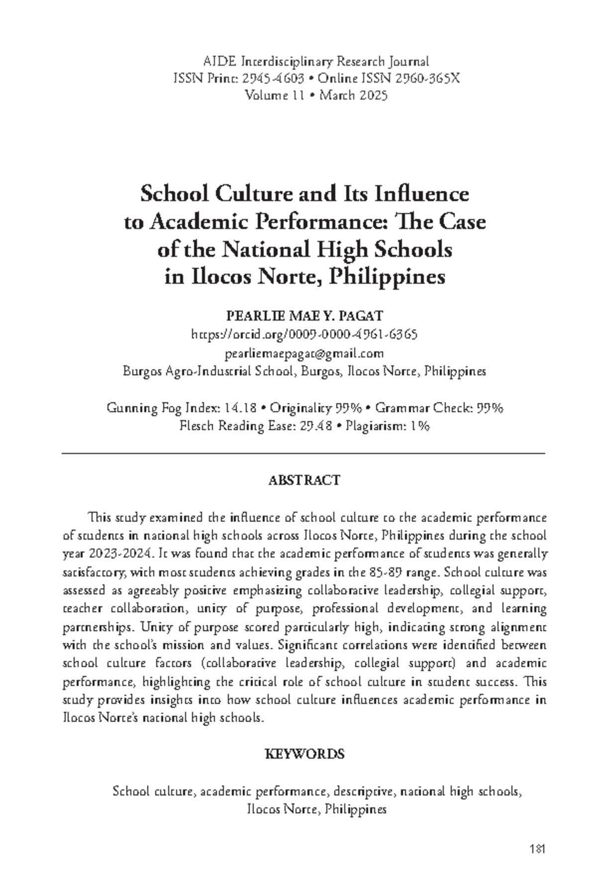 School Culture and Academic Performance: Insights from Ilocos Norte ...