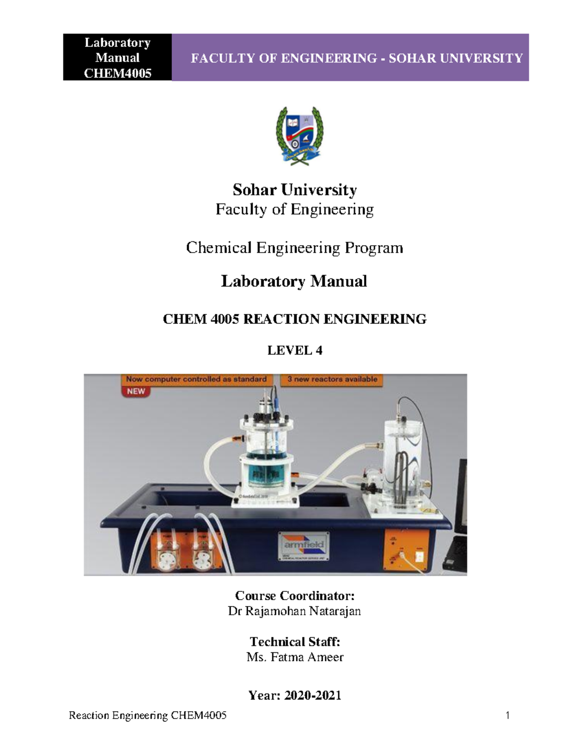 Batch Reactor Experiment Procedures - CHEM 4005 Lab Manual 20221 - Studocu