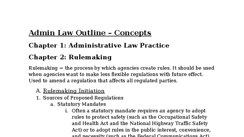Admin Law Outline: Concepts on Rulemaking & Adjudication - Studocu