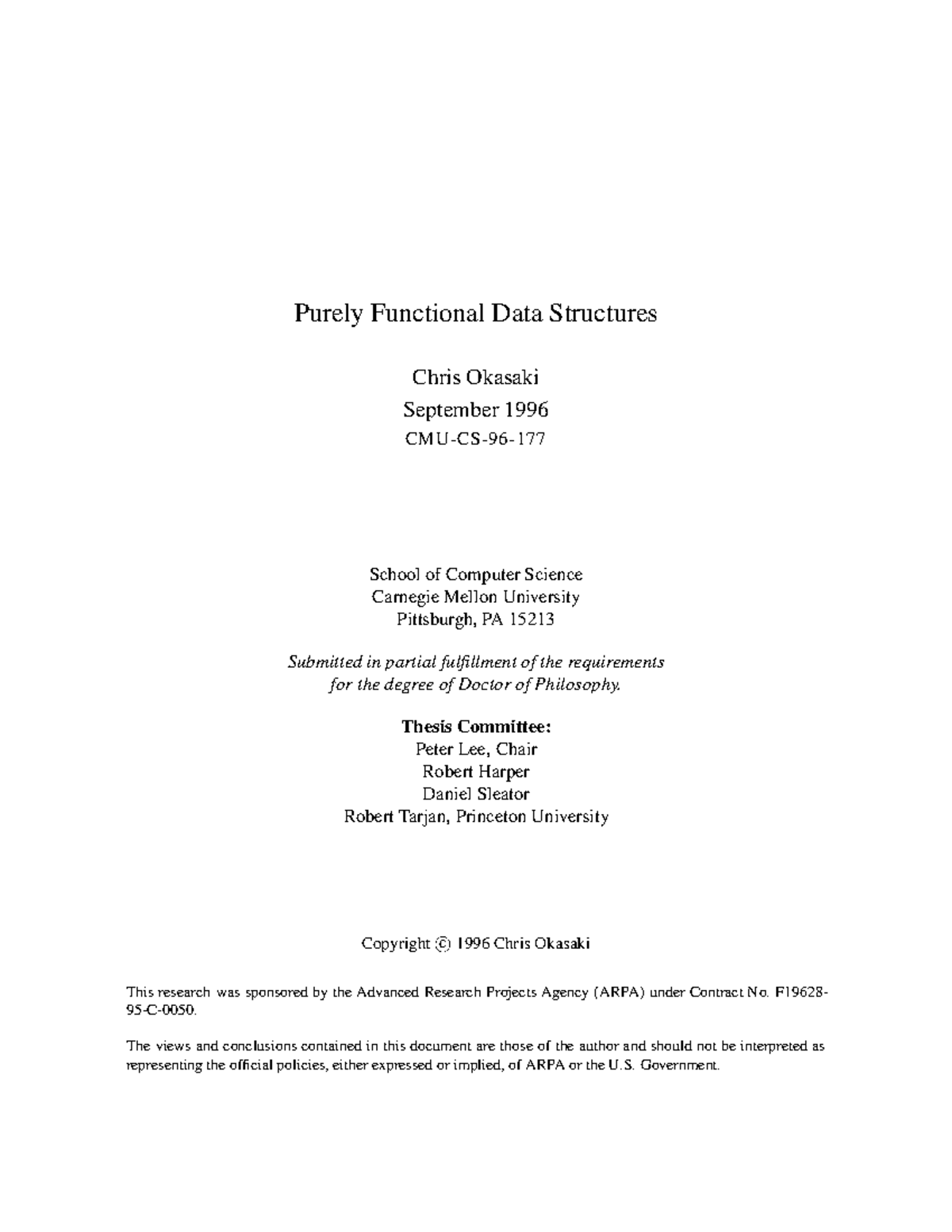 Functional Data Structures: A Thesis by Chris Okasaki (CS Thesis) - Studocu