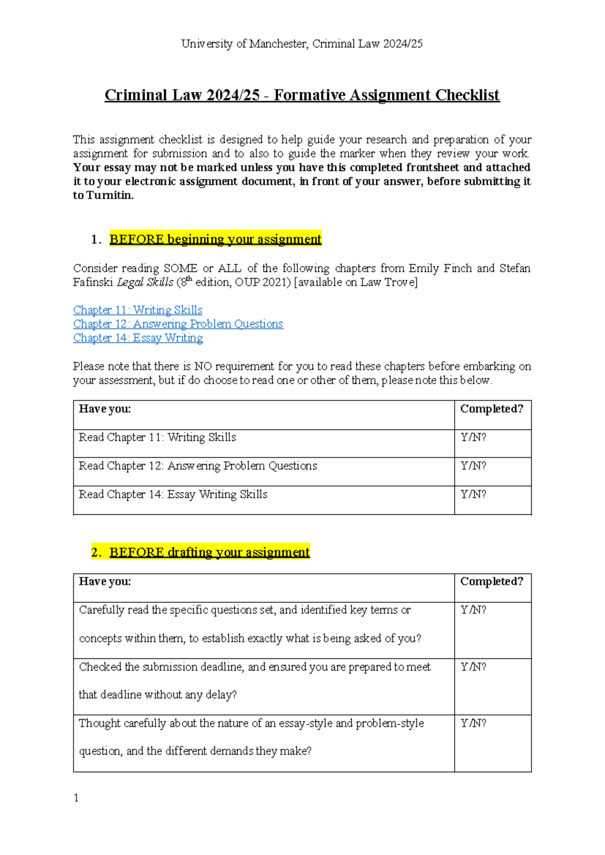 Criminal Law 202425 Formative Assignment Checklist and Guide - Studocu