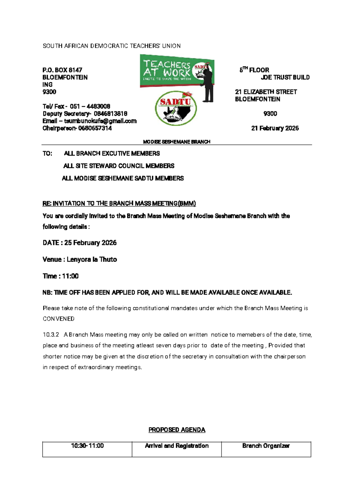 Branch Mass Meeting Invite - Modi Seseshemane (25 Feb 2026) - Studocu