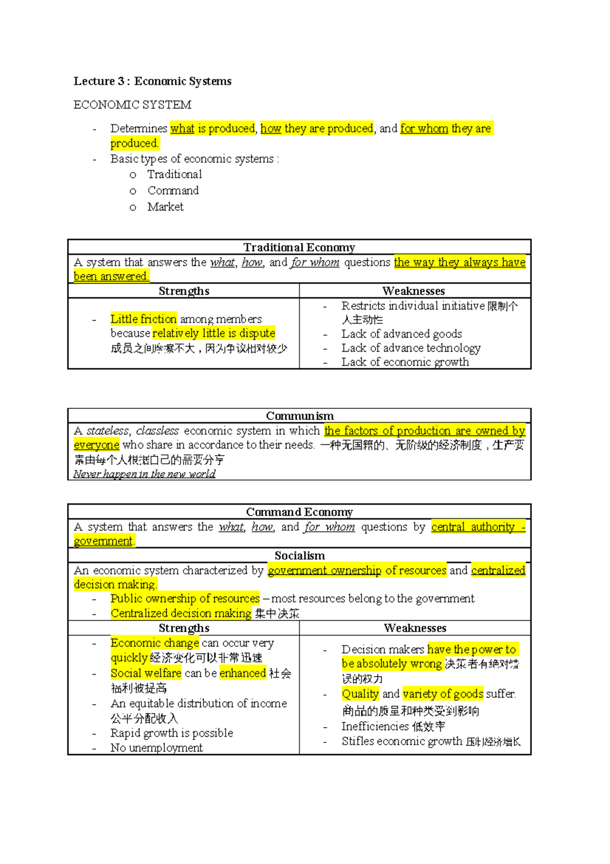 Economic Systems Overview - Lecture 3 Notes (ECO 101) - Studocu