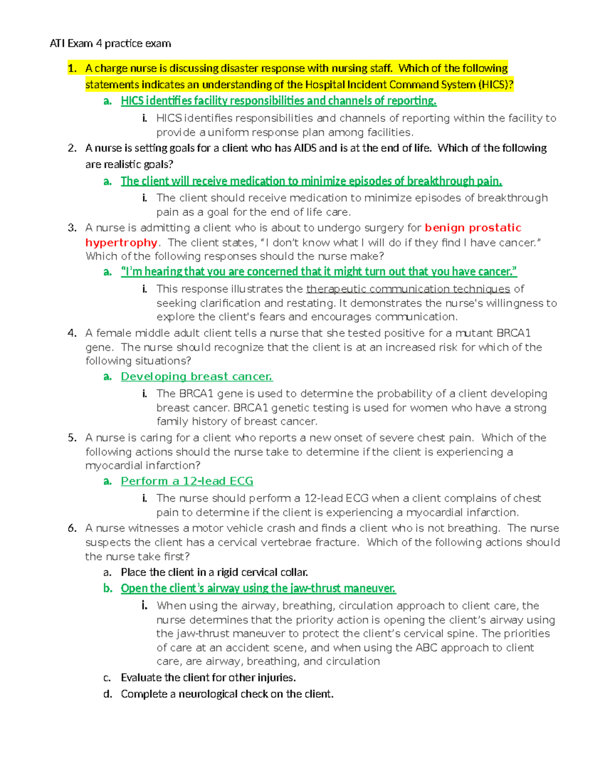 ATI Exam 4 Nursing Practice Exam Questions and Answers - Studocu