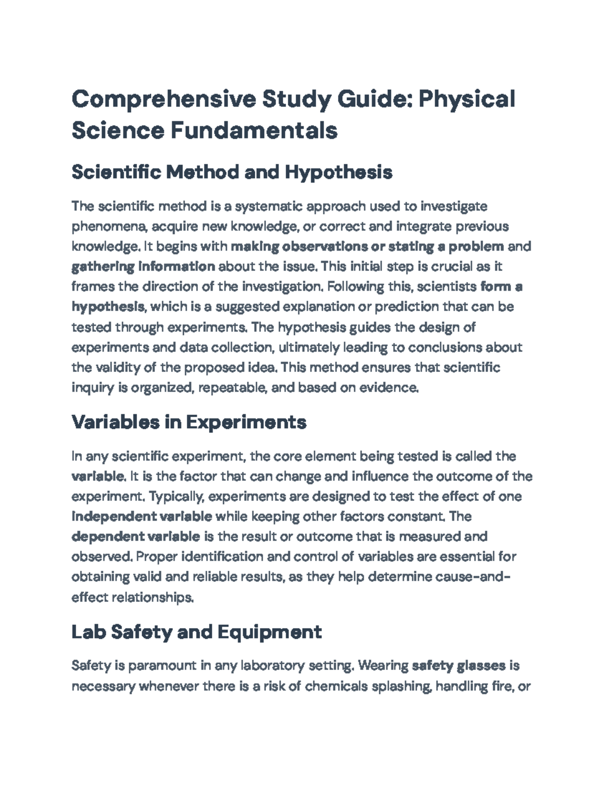 Comprehensive Study Guide: Physical Science Fundamentals (Prep Material ...