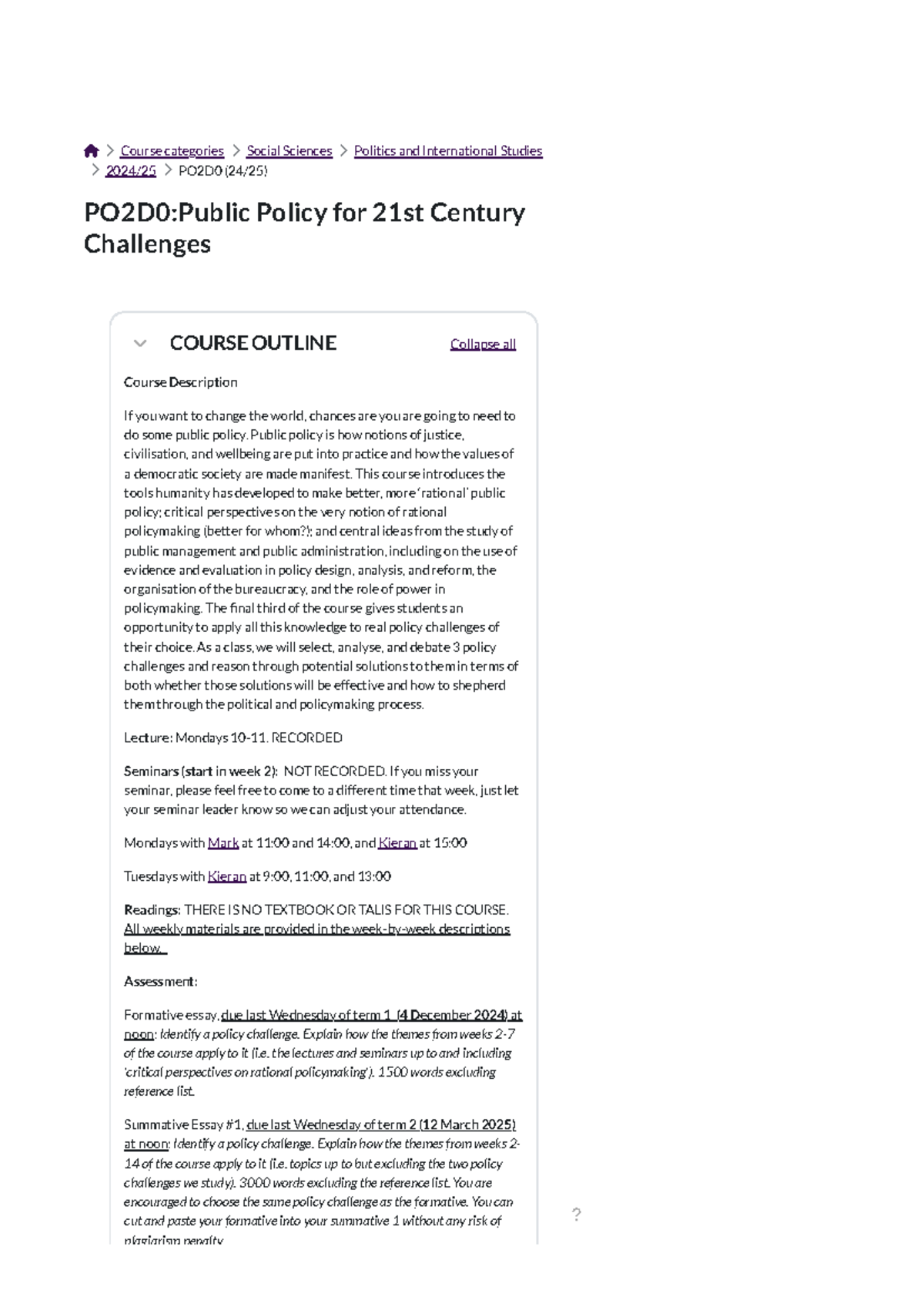 PO2D0: Public Policy for 21st Century Challenges Course Outline and ...