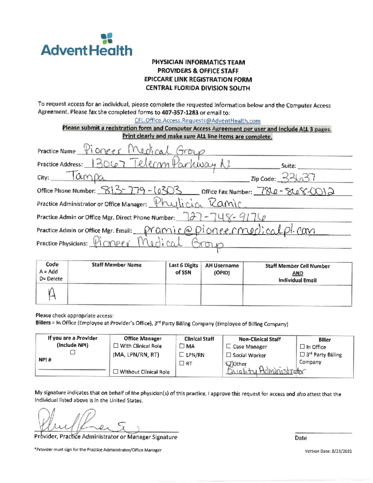 ECL Access Form - RFgv - AdventHealth PHYSICIAN INFORMATICS TEAM ...