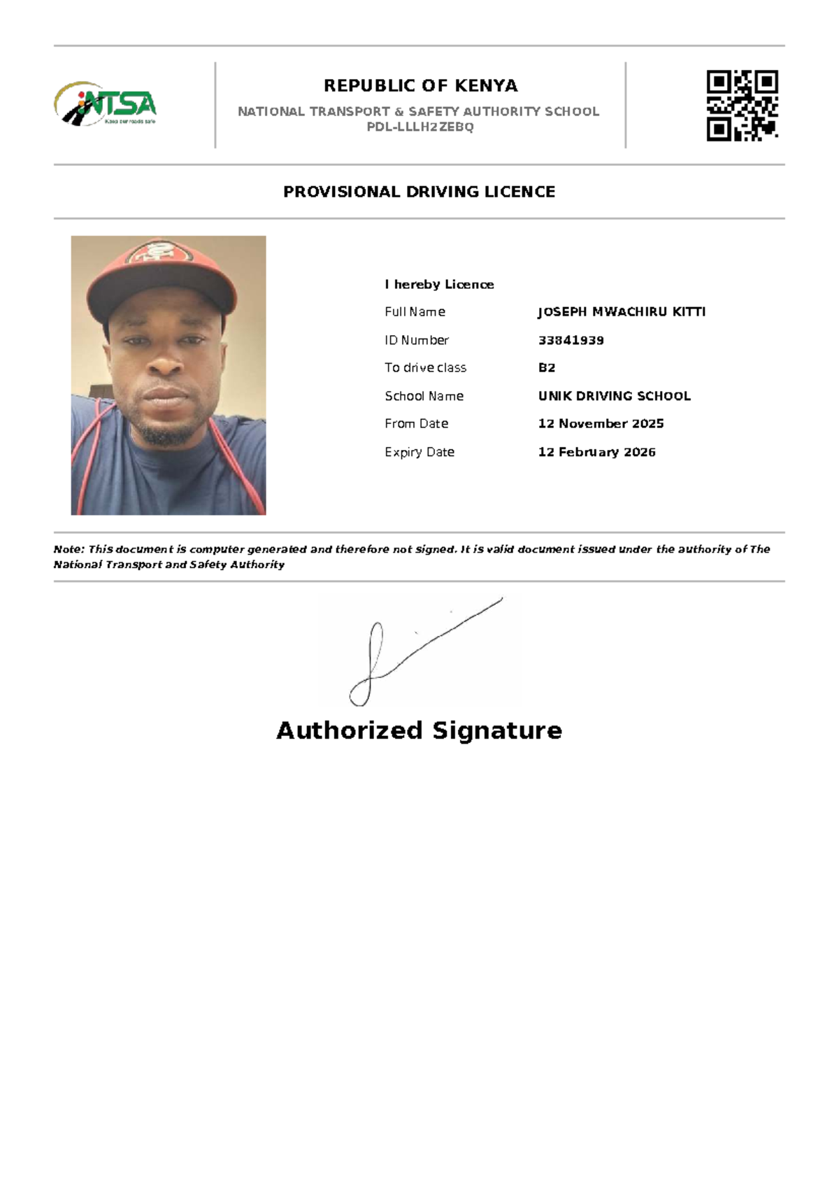 PDL-LLLH2ZEBQ-Provisional Driving License - REPUBLIC OF KENYA NATIONAL ...