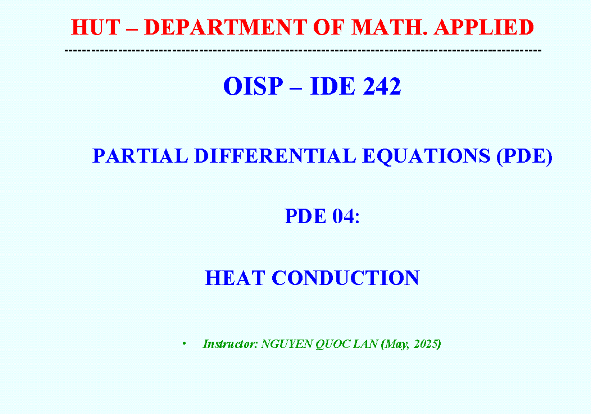 HUT IDE 242 Final Exam: Heat Conduction & PDE Applications - Studocu