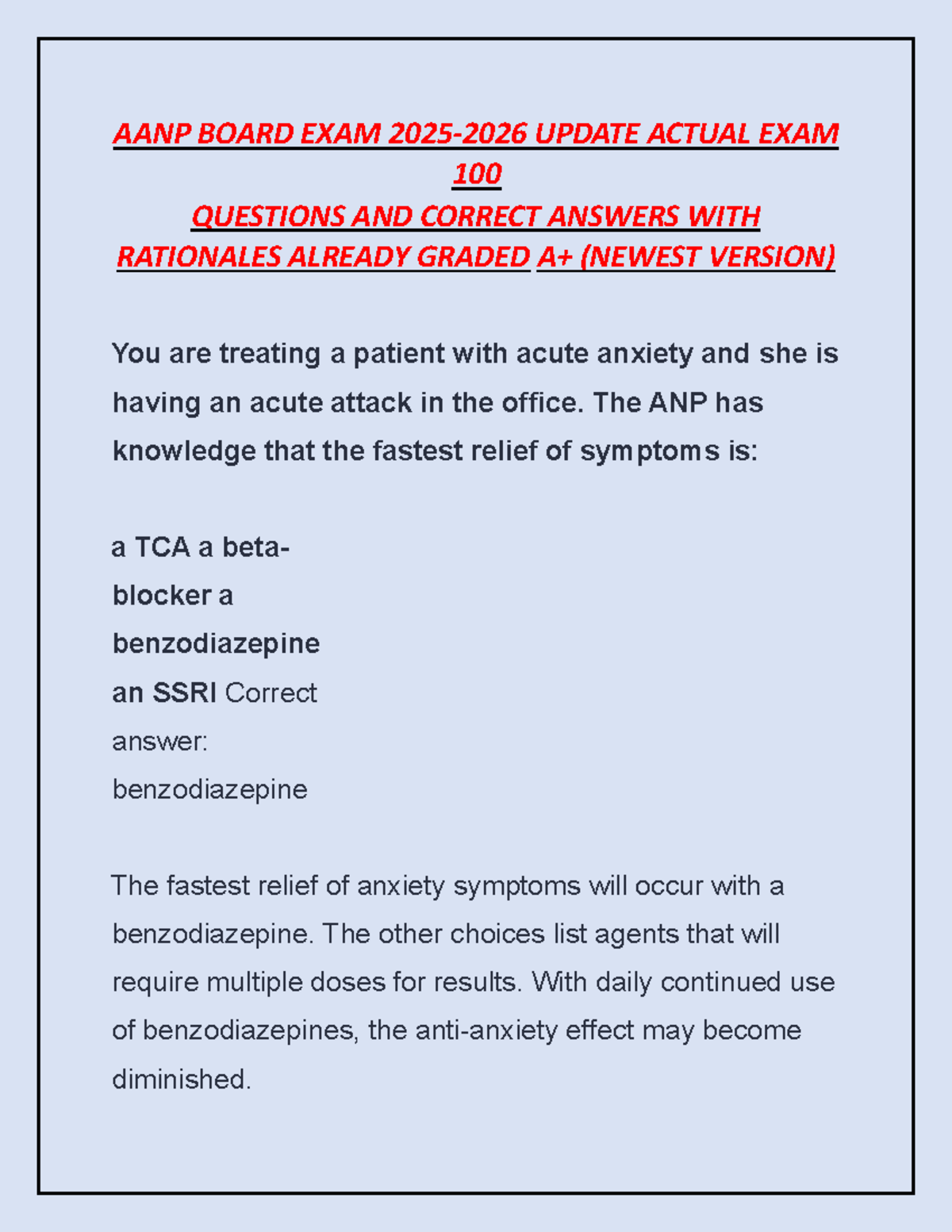AANP BOARD EXAM 2025-2026: 100 QUESTIONS & ANSWERS WITH RATIONALES ...