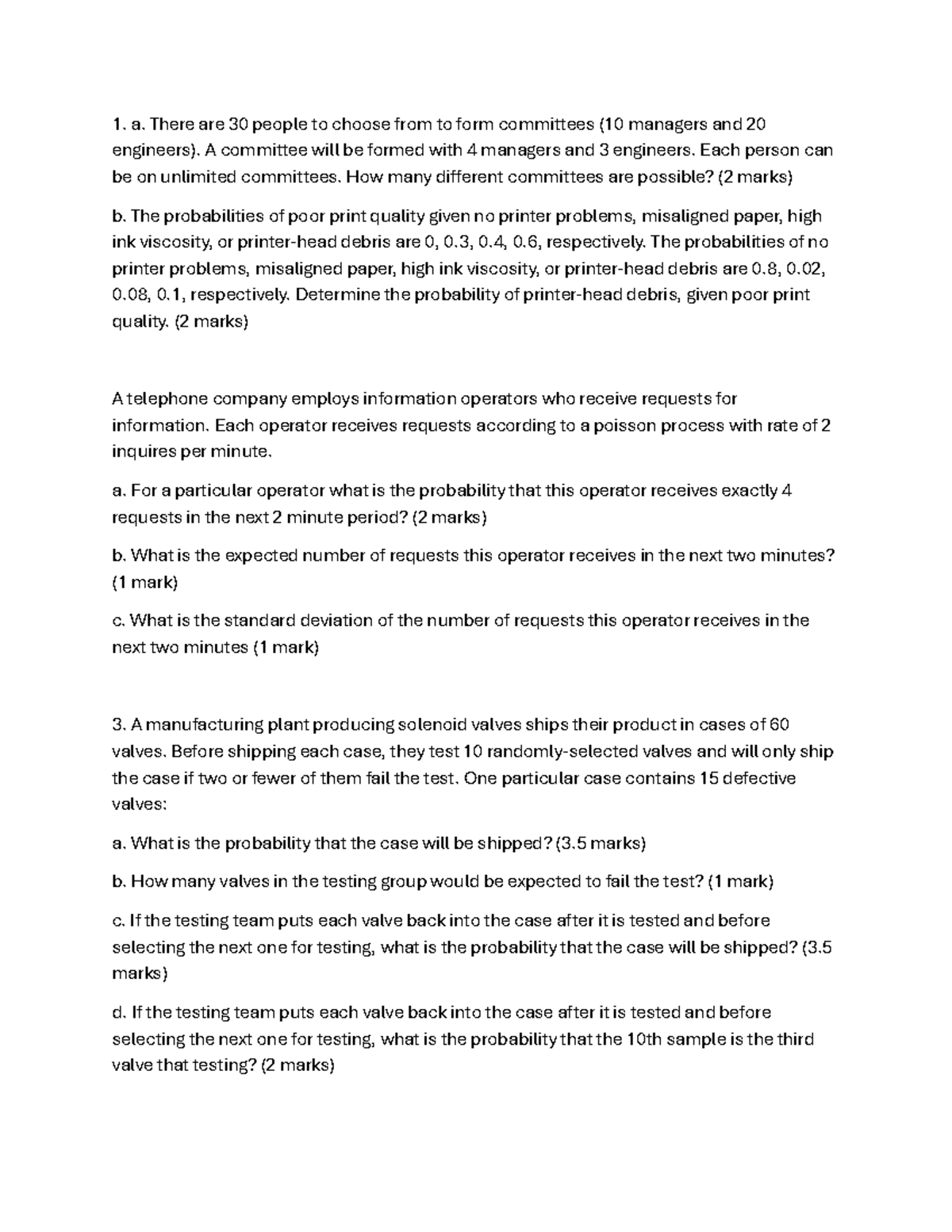 ENGR 371 Practice Problems: Committee Formation & Probability Analysis ...