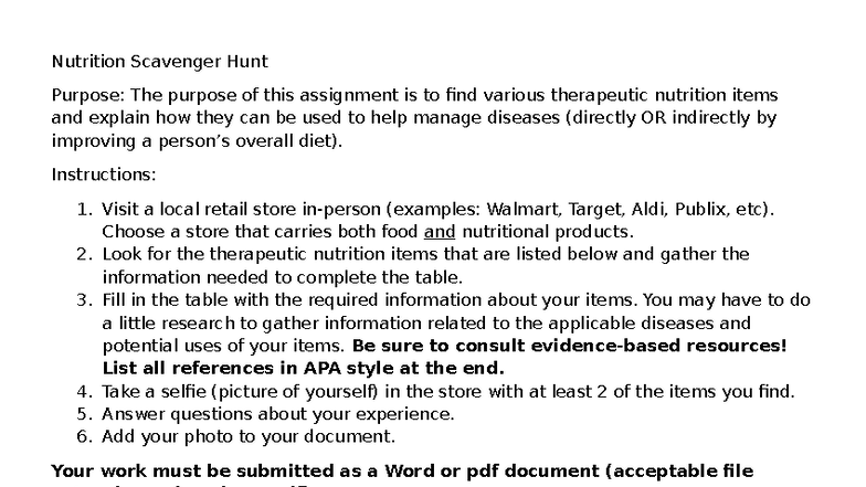 Nutrition Scavenger Hunt: Therapeutic Foods & Their Benefits - Studocu