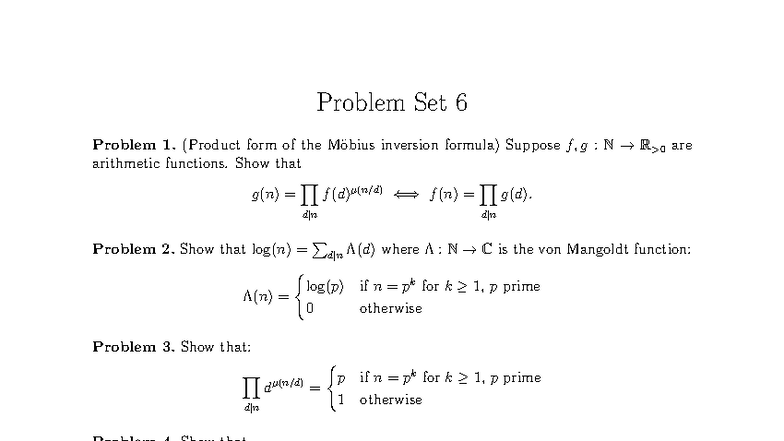 PS6 - Problem Set 6: Inversion Formula and Dirichlet Characters - Studocu