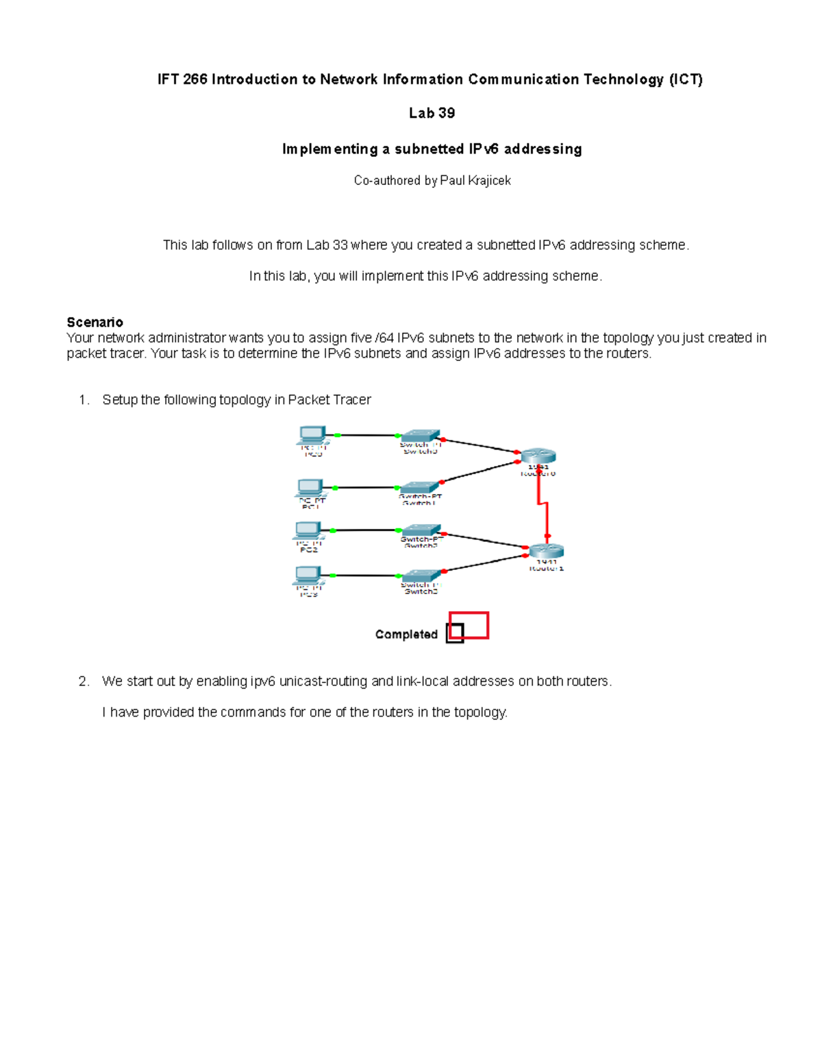 Lab 39 (IPv6 - Implement a subnetted IPv6 addressing) - IFT 266 ...