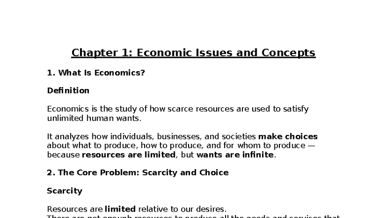 Chapter 1: Economic Issues & Concepts - Understanding Scarcity and ...