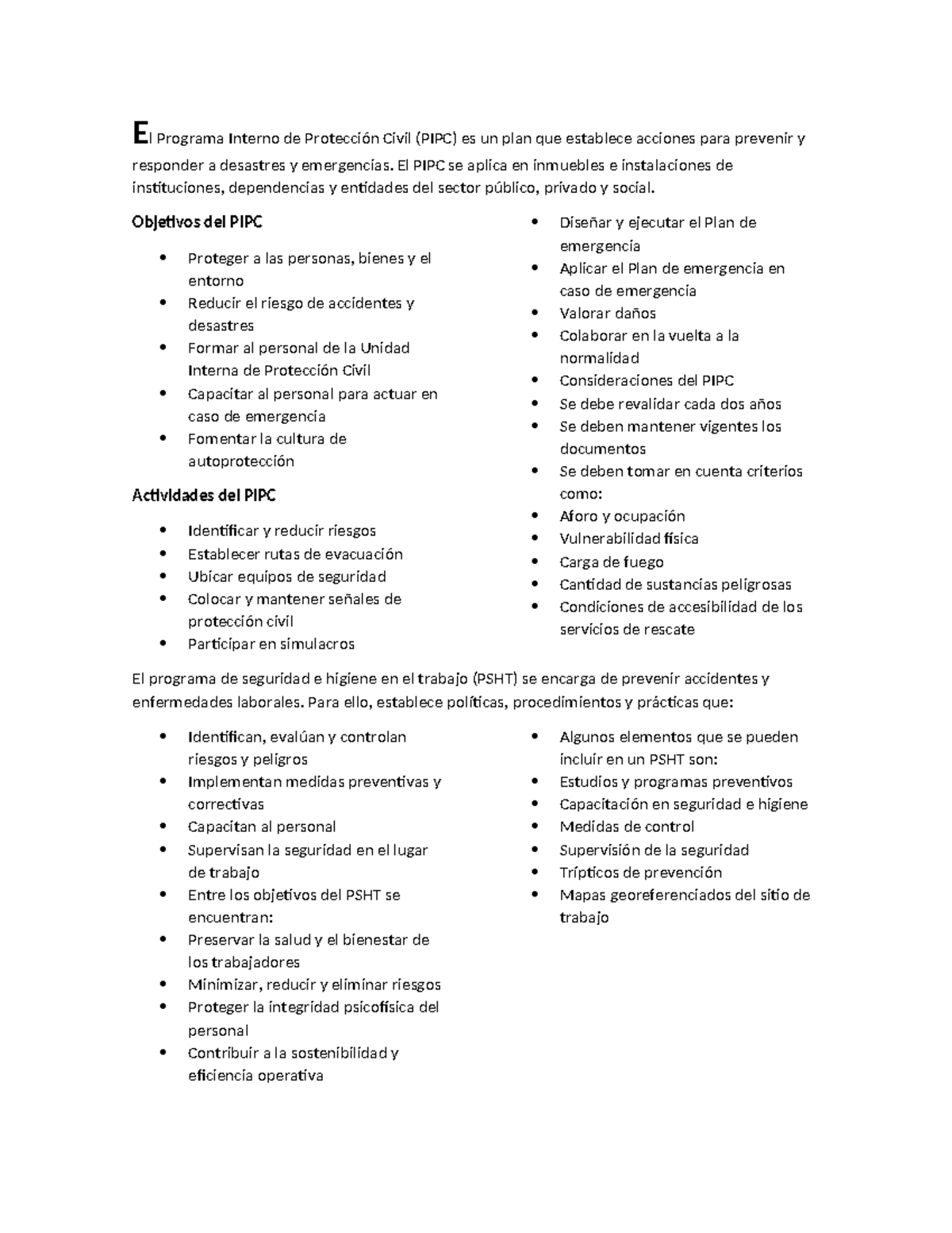 El Programa Interno de Protección Civil (PIPC) y Seguridad Laboral ...