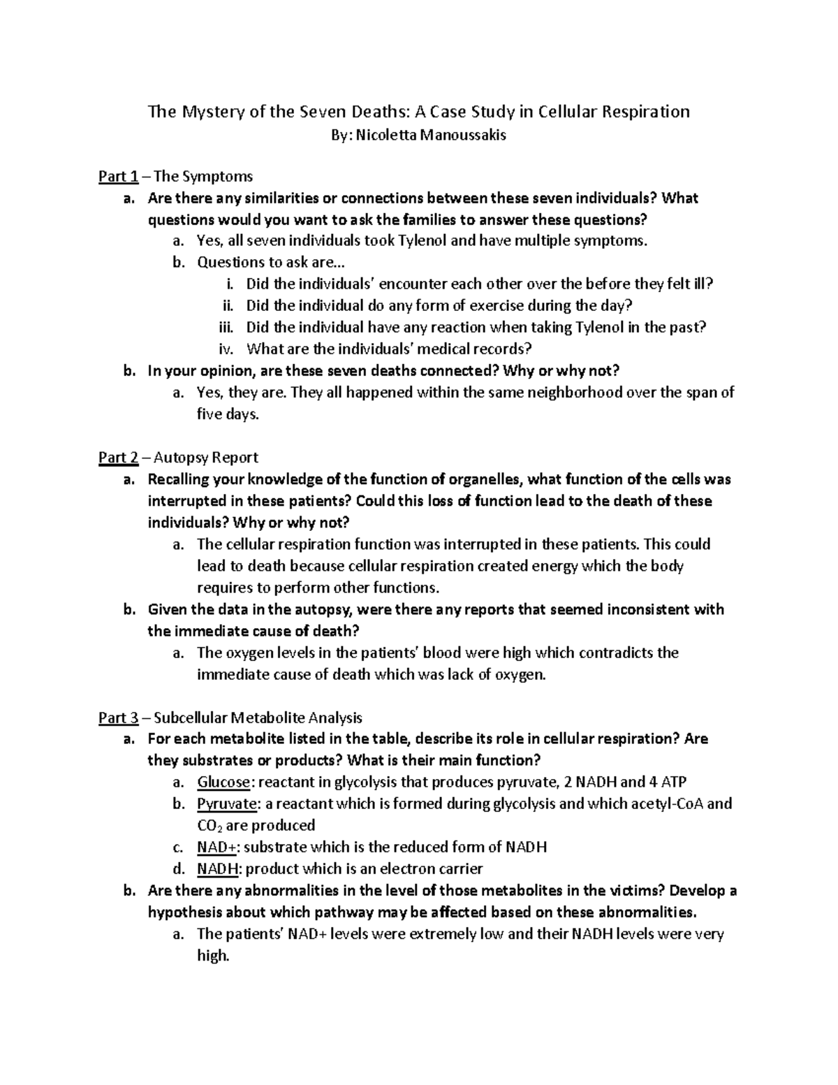 Case Study: The Seven Deaths and Cellular Respiration Analysis - Studocu