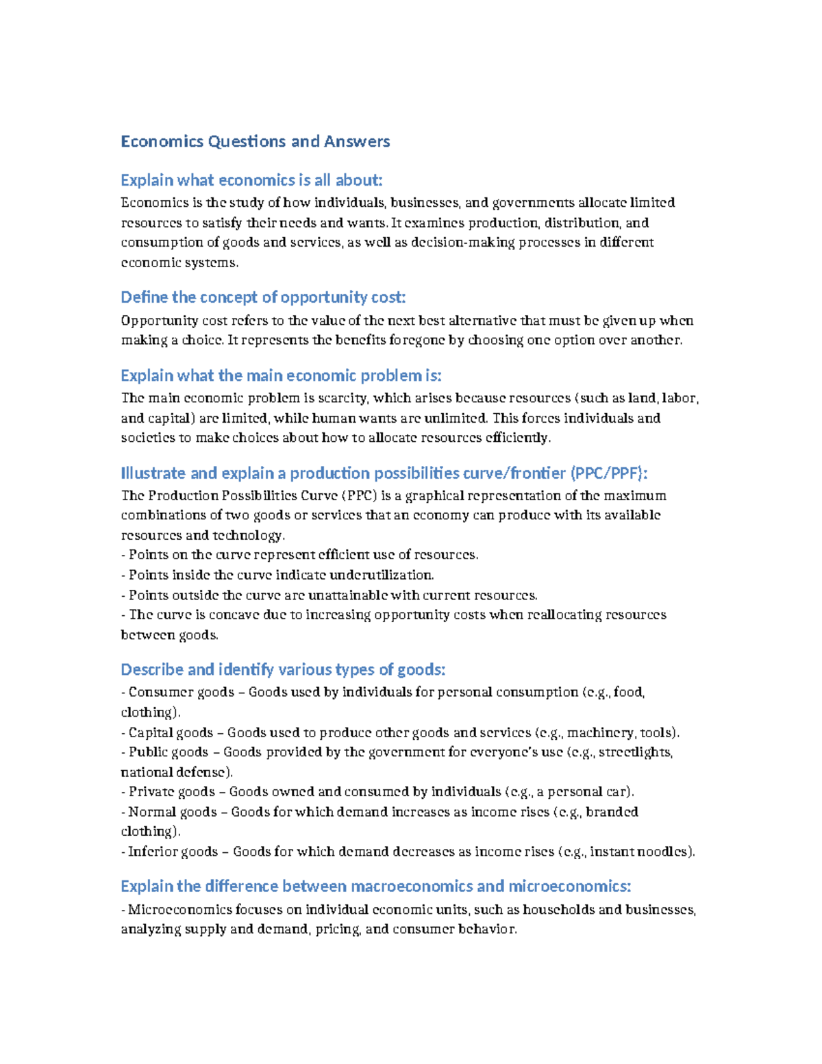 Economics Questions Answers - Economics Questions and Answers Explain ...