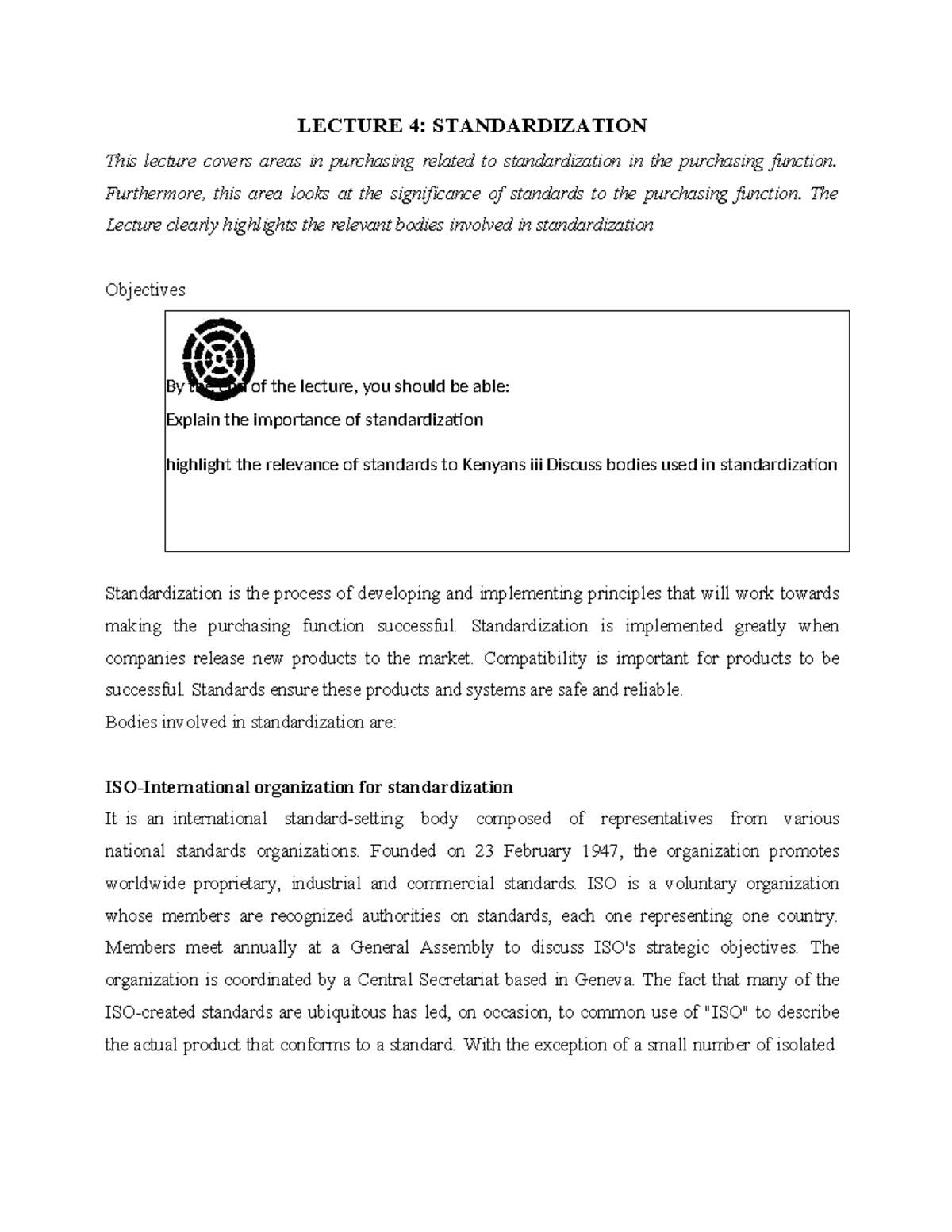 Lecture 4: Understanding Standardization in Purchasing (PS 101) - Studocu
