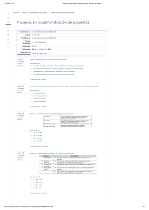 Examen segundo parcial (Segunda vuelta) Procesos en la administración de proyectos - 16/10/23 ...