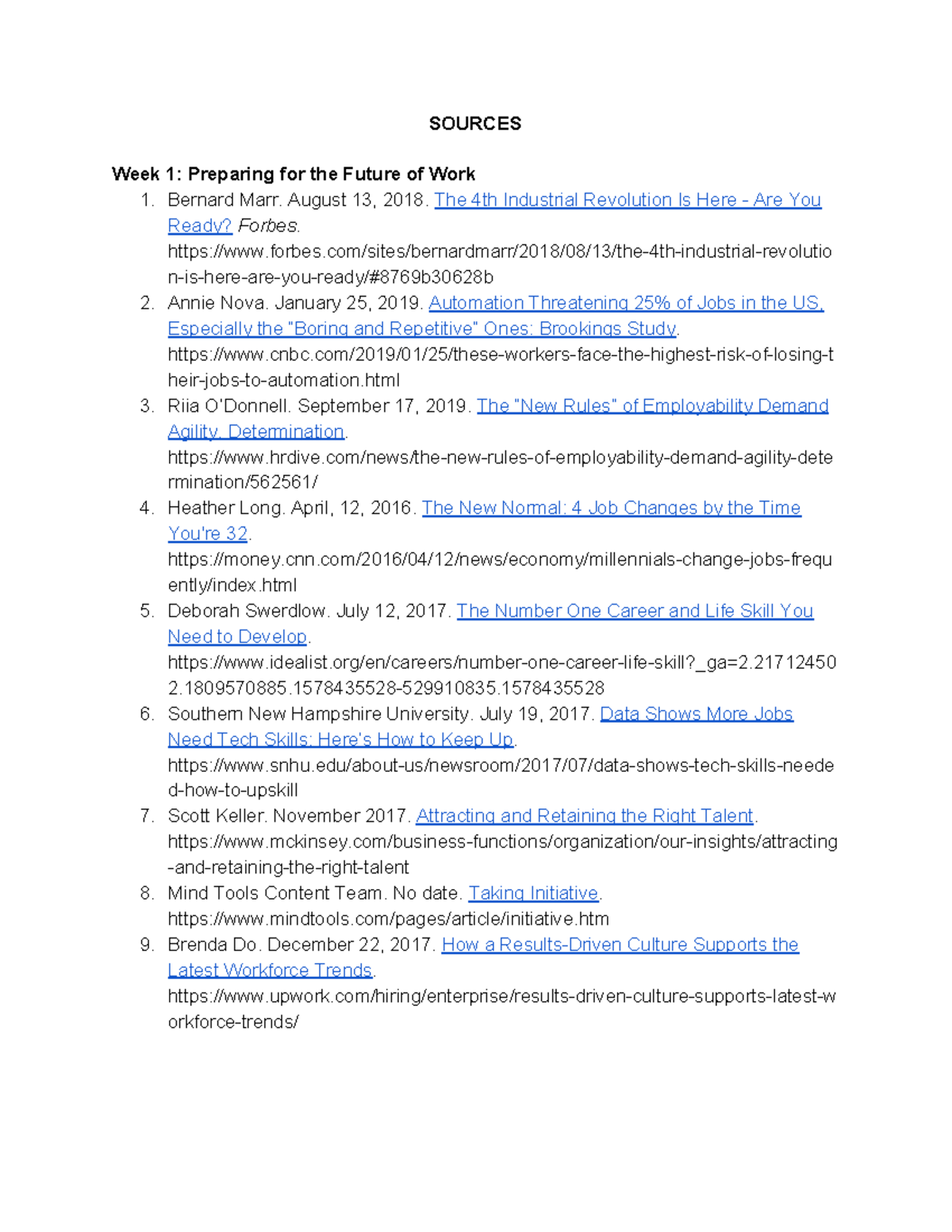 WRK 100 Source List: Essential Readings for Future of Work Topics - Studocu