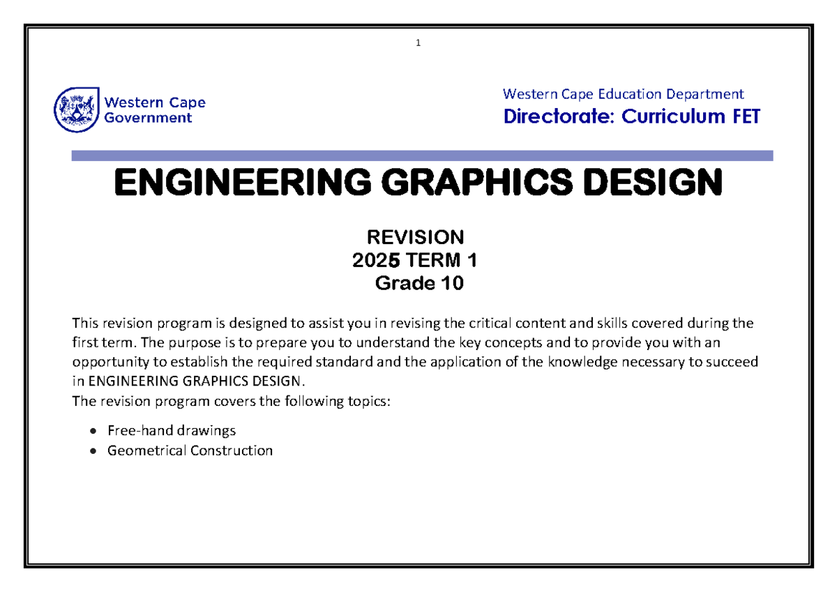 GR 10 Engineering Graphics Design TERM 1 Revision Guide 2025 - Studocu