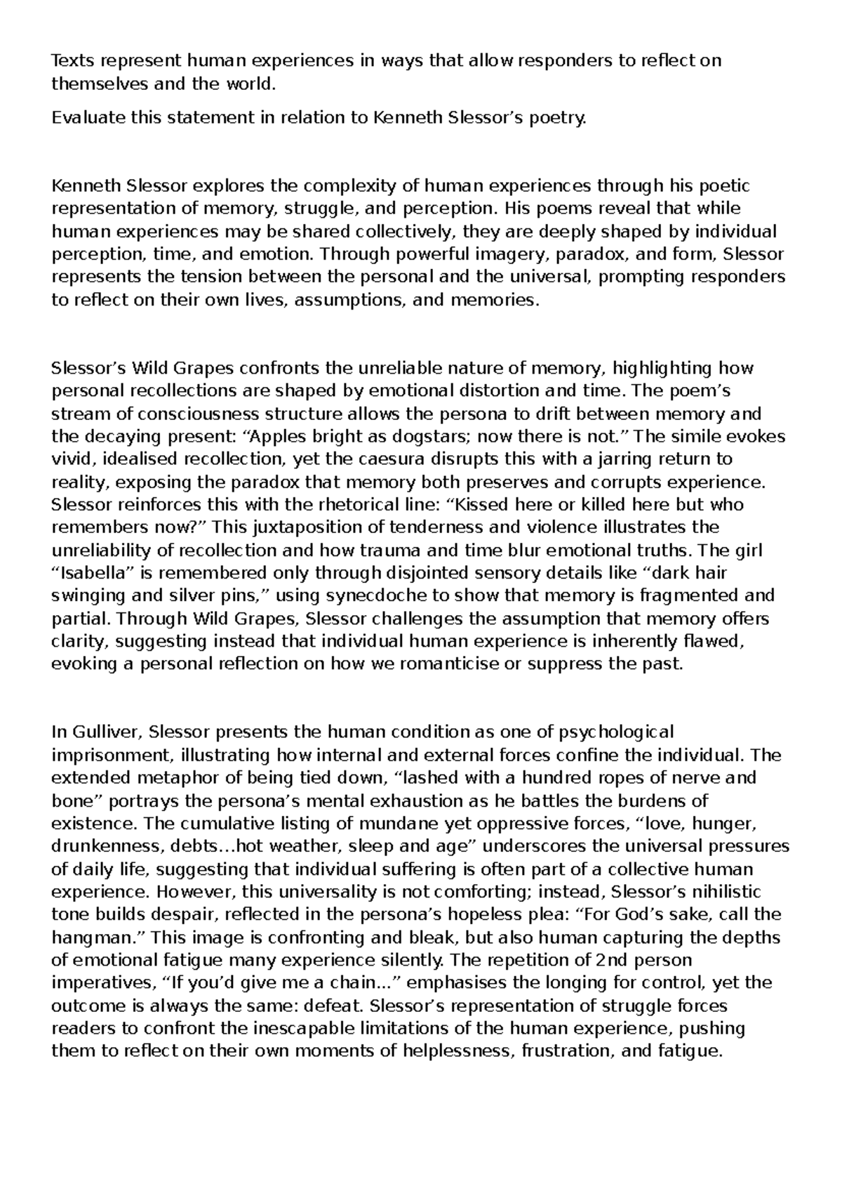 Common Module Essay Draft: Evaluating Kenneth Slessor's Poetry - Studocu