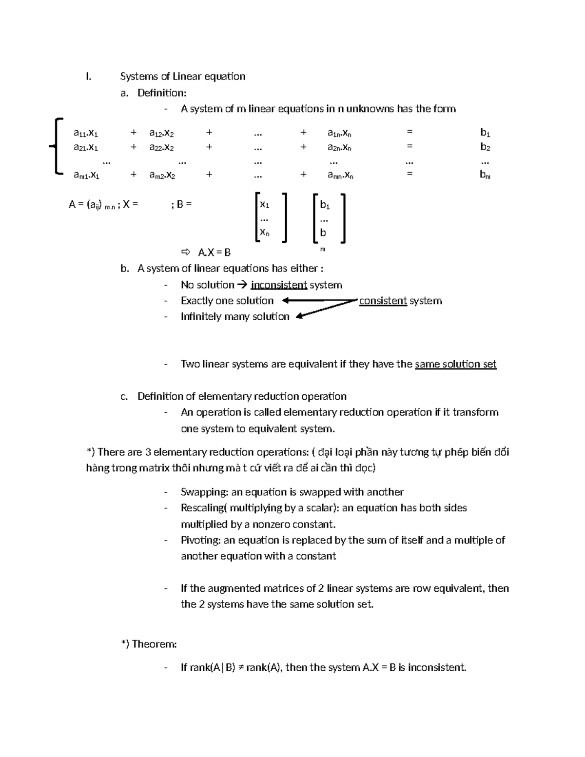 Chapter 2: Systems of Linear Equations and Their Properties - Studocu