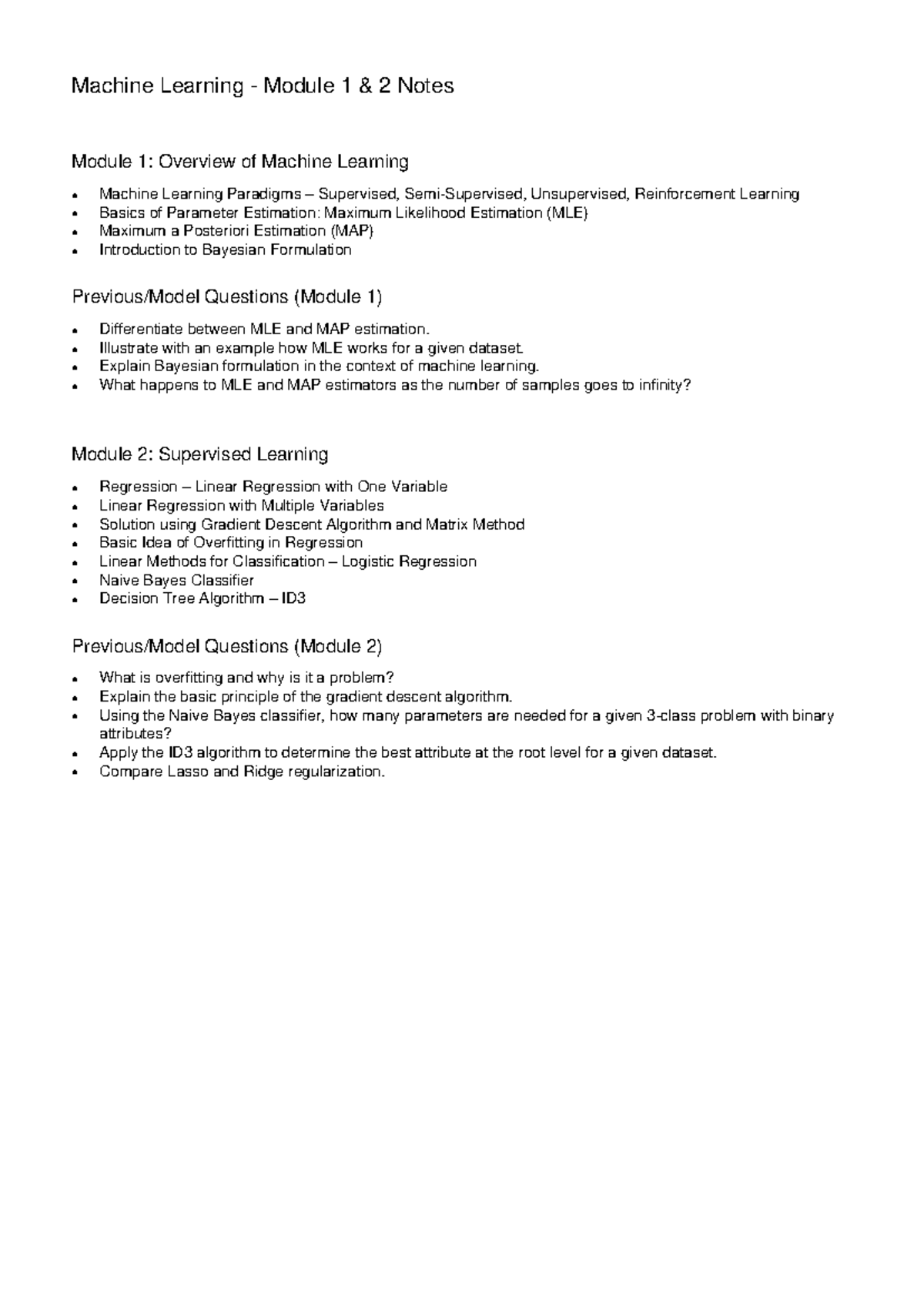 ML 101: Notes on Machine Learning Modules 1 & 2 Overview - Studocu